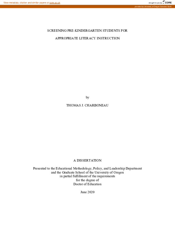 (PDF) Screening Pre-Kindergarten Students for Appropriate Literacy ...