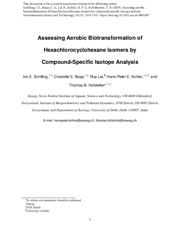 (PDF) Assessing Aerobic Biotransformation of Hexachlorocyclohexane Isomers by Compound-Specific ...
