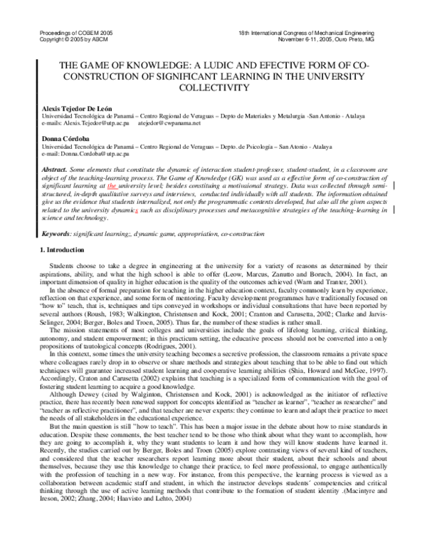 (PDF) The Game of Knowledge: A Ludic and Efective Form of Co ...