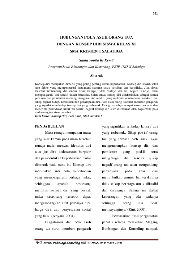 (PDF) Hubungan Pola Asuh Orang Tua Dengan Konsep Diri Siswa Kelas XI Sma Kristen 1 Salatiga