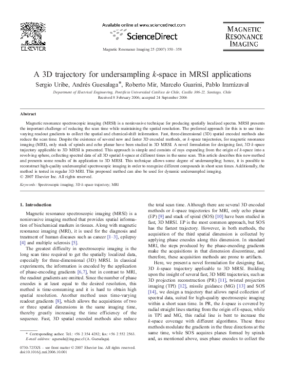 (PDF) A 3D trajectory for undersampling k-space in MRSI applications