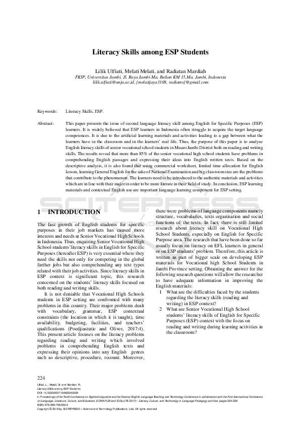 (PDF) Literacy Skills among ESP Students
