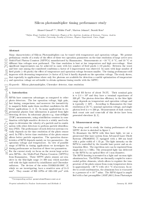 (PDF) Silicon photomultiplier timing performance study