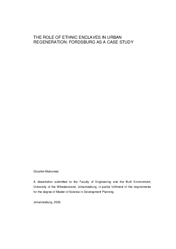 (PDF) The Role of Ethnic Enclaves in Urban Regeneration: Fordsburg as a Case Study