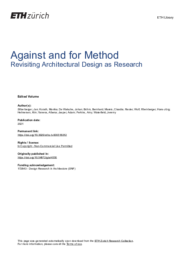 Pdf Against And For Method Revisiting Architectural Design As Researchagainst And For Method