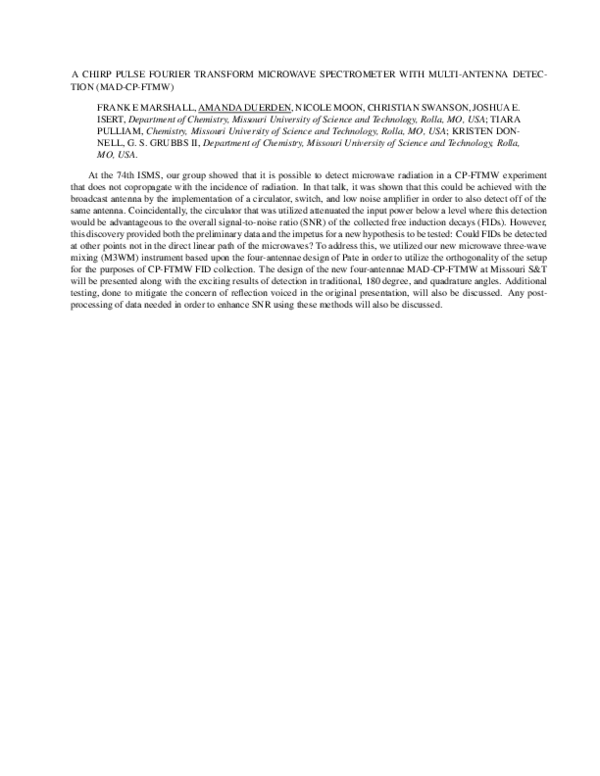 Pdf A Chirp Pulse Fourier Transform Microwave Spectrometer With Multi
