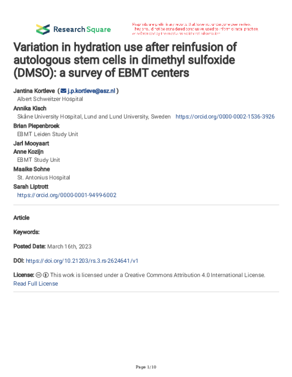 (PDF) Variation in hydration use after reinfusion of autologous stem ...