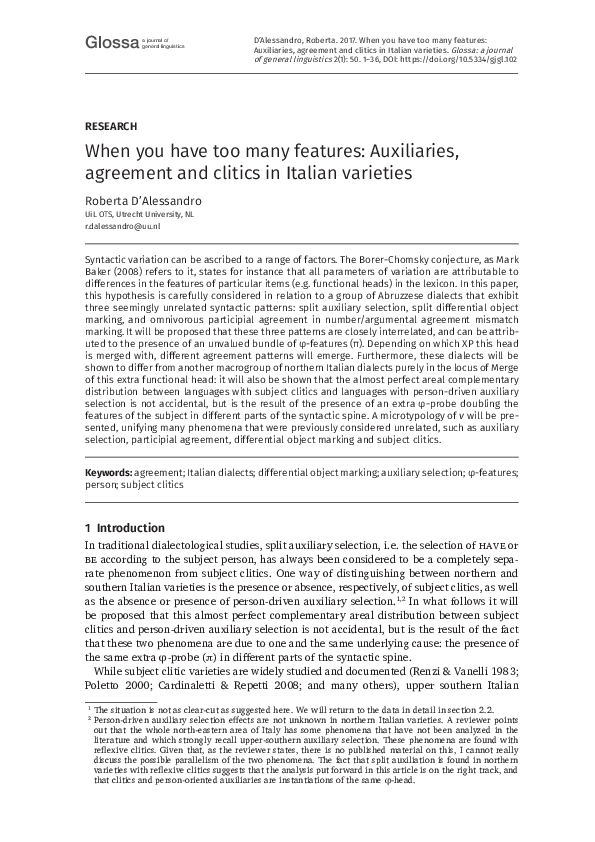 (PDF) When you have too many features: Auxiliaries, agreement and ...