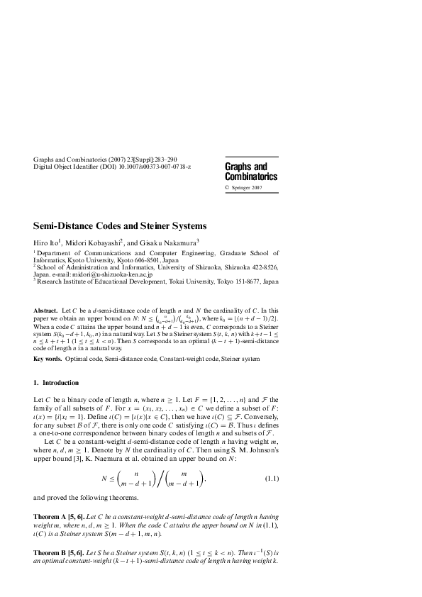 (PDF) Semi-Distance Codes and Steiner Systems
