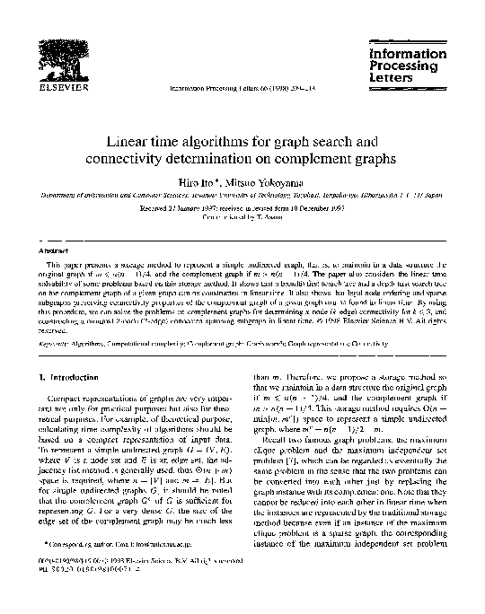 Pdf Linear Time Algorithms For Graph Search And Connectivity 5114