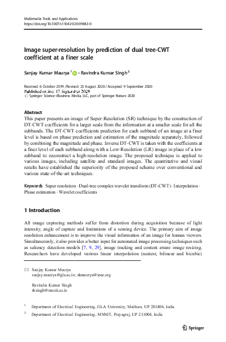 (PDF) Image super-resolution by prediction of dual tree-CWT coefficient ...