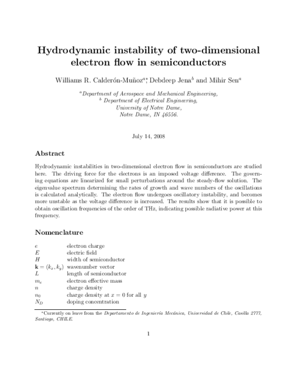 (PDF) Hydrodynamic instability of one-dimensional electron flow in ...