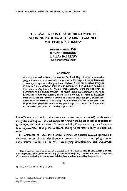 (PDF) The Evaluation of a Microcomputer Scoring Program to Mark ...