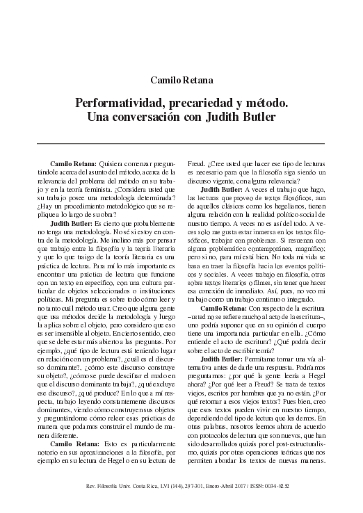 (PDF) Performatividad, precariedad y método. Una conversación con ...