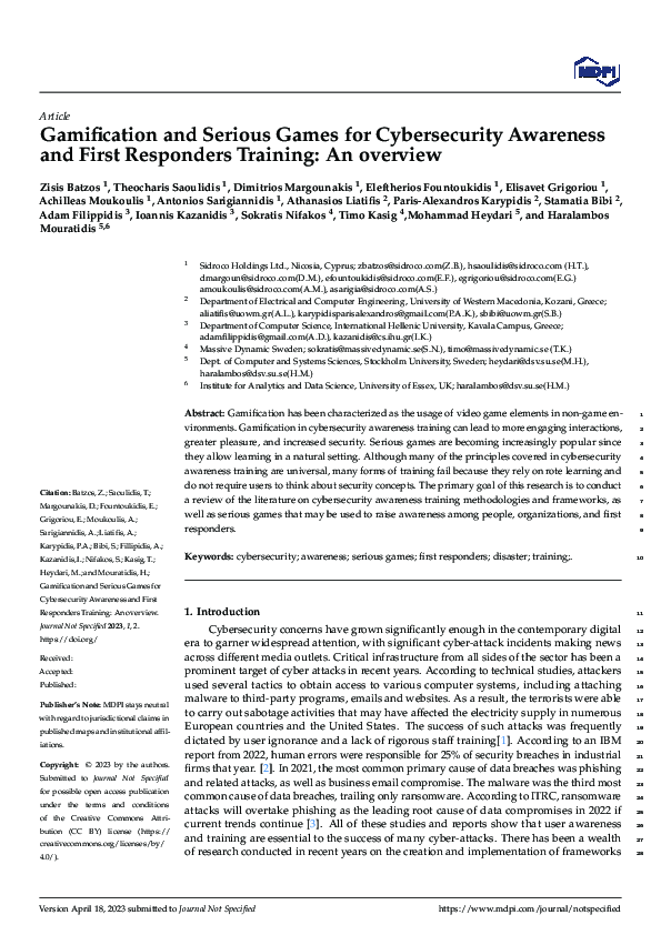 (PDF) Gamification and Serious Games for Cybersecurity Awareness and ...