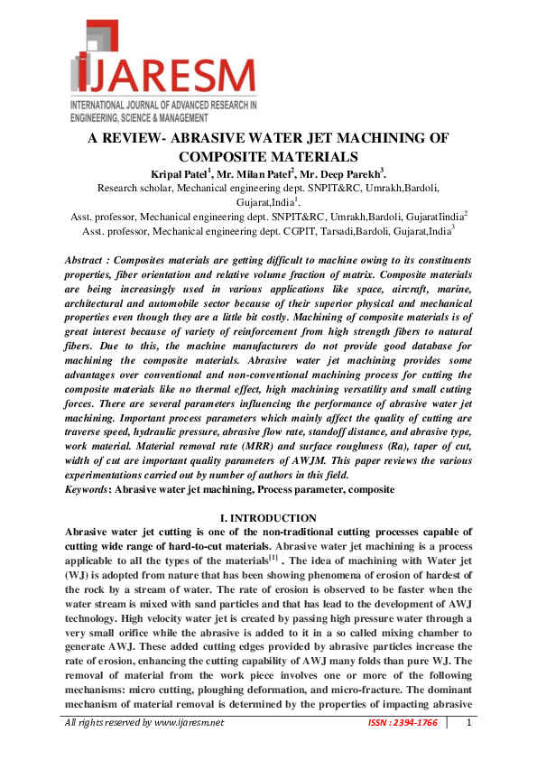 (PDF) A Review-Abrasive Water Jet Machining of Composite Materials