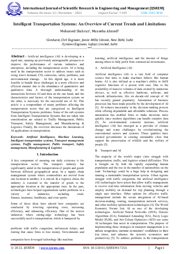 (PDF) Intelligent Transportation Systems: An Overview of Current Trends ...