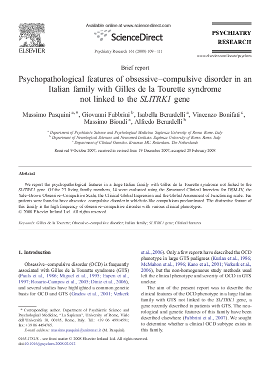 (PDF) Psychopathological features of obsessive–compulsive disorder in ...