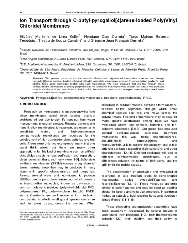 (PDF) Ion Transport through C-butyl-pyrogallol[4]arene-loaded Poly ...