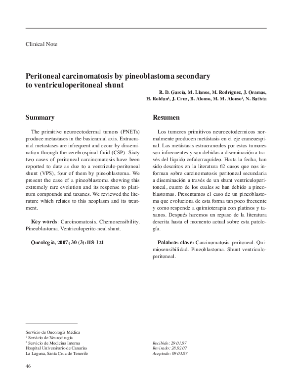 (PDF) Peritoneal carcinomatosis by pineoblastoma secondary to ...