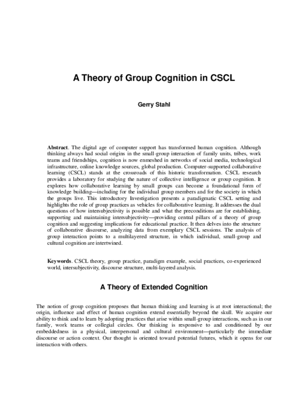 (PDF) Investigation 2. A Theory of Group Cognition in CSCL