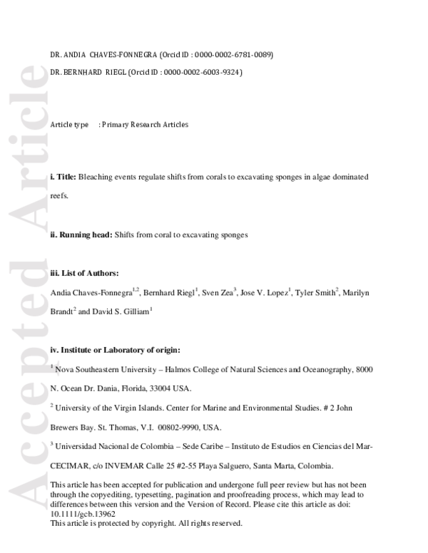 (PDF) Bleaching events regulate shifts from corals to excavating ...