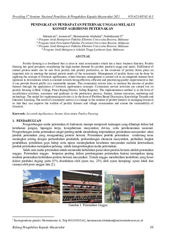 (PDF) Peningkatan Pendapatan Peternak Unggas Melalui Konsep Agribisnis Peternakan | Herminawaty ...