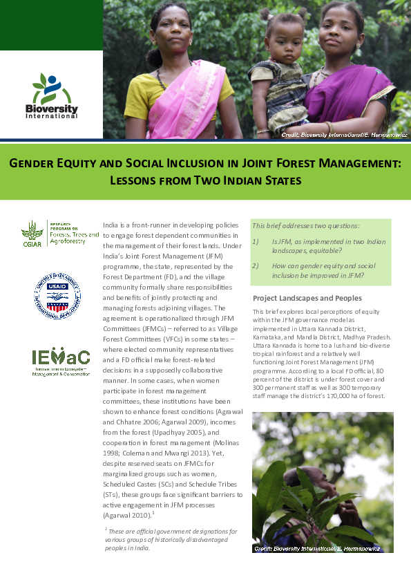 (PDF) Gender equity and social inclusion in joint forest management ...