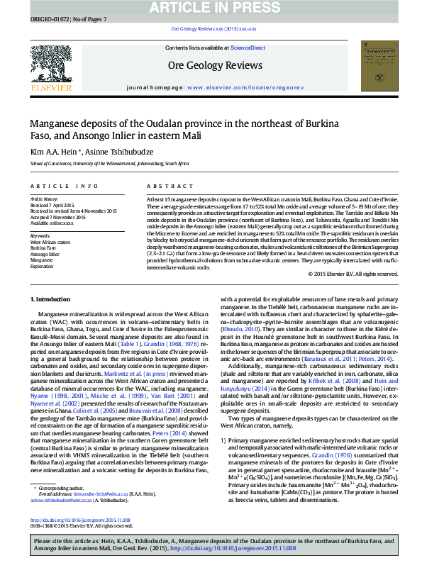 (PDF) Manganese deposits of the Oudalan province in the northeast of ...