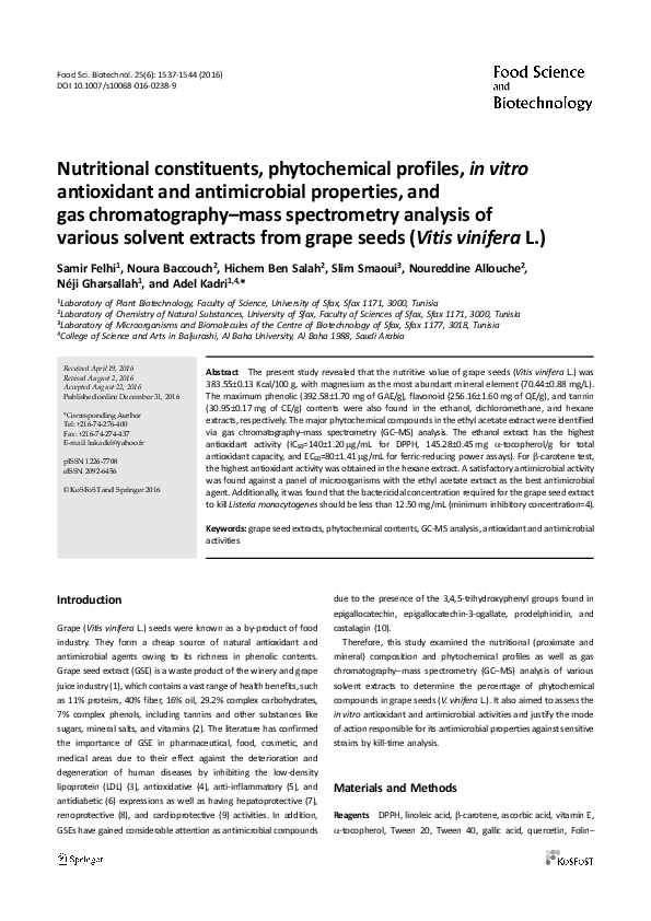 Pdf Nutritional Constituents Phytochemical Profiles In Vitro Antioxidant And Antimicrobial