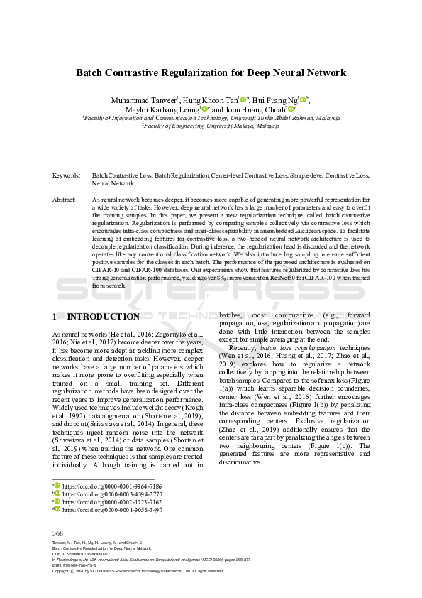 (PDF) Batch Contrastive Regularization for Deep Neural Network