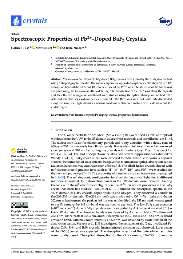 (PDF) Spectroscopic Properties of Pb2+-Doped BaF2 Crystals