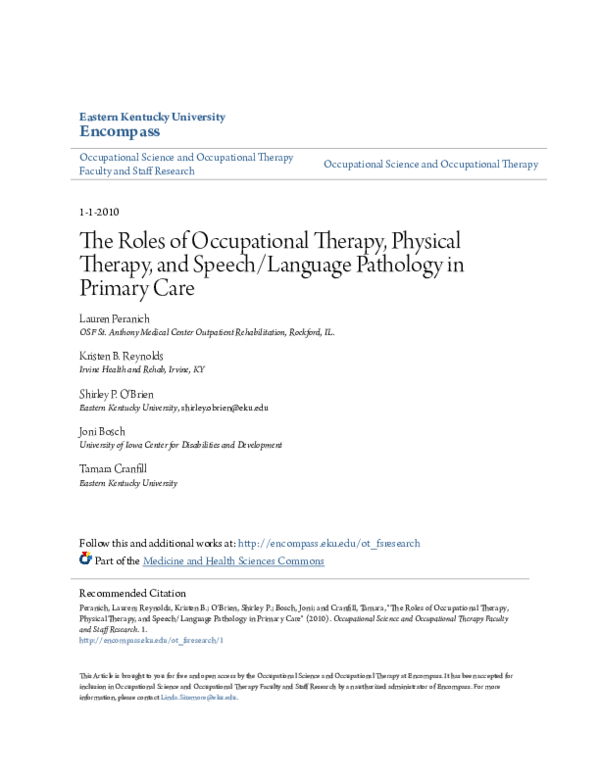 (PDF) Encompass The Roles of Occupational Therapy, Physical Therapy ...