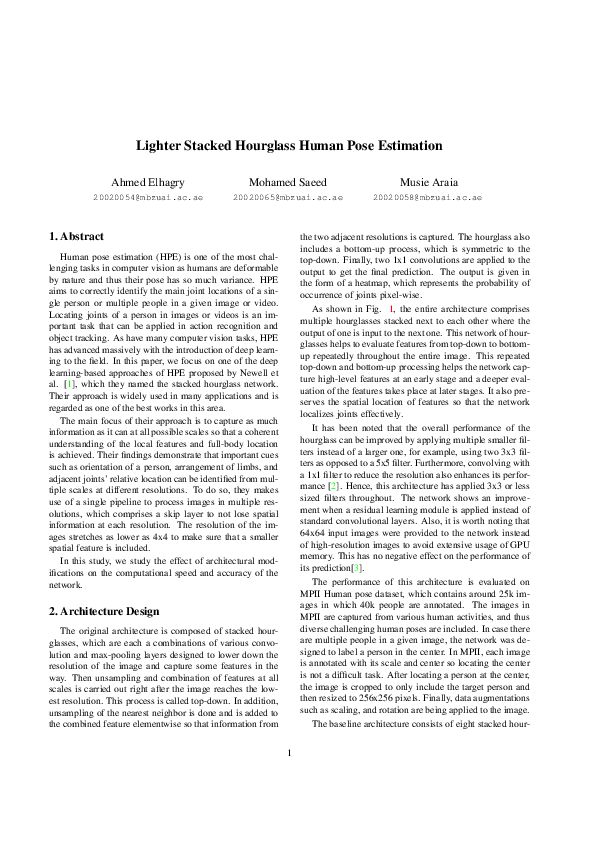 (PDF) Lighter Stacked Hourglass Human Pose Estimation