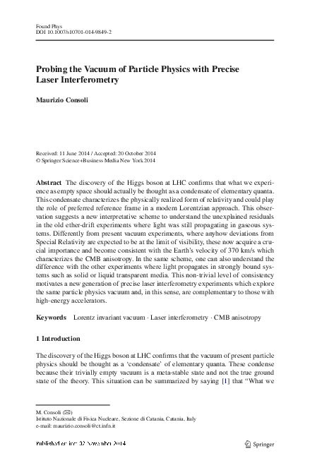 (PDF) Probing the Vacuum of Particle Physics with Precise Laser Interferometry