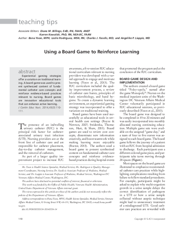 (PDF) Using a Board Game to Reinforce Learning