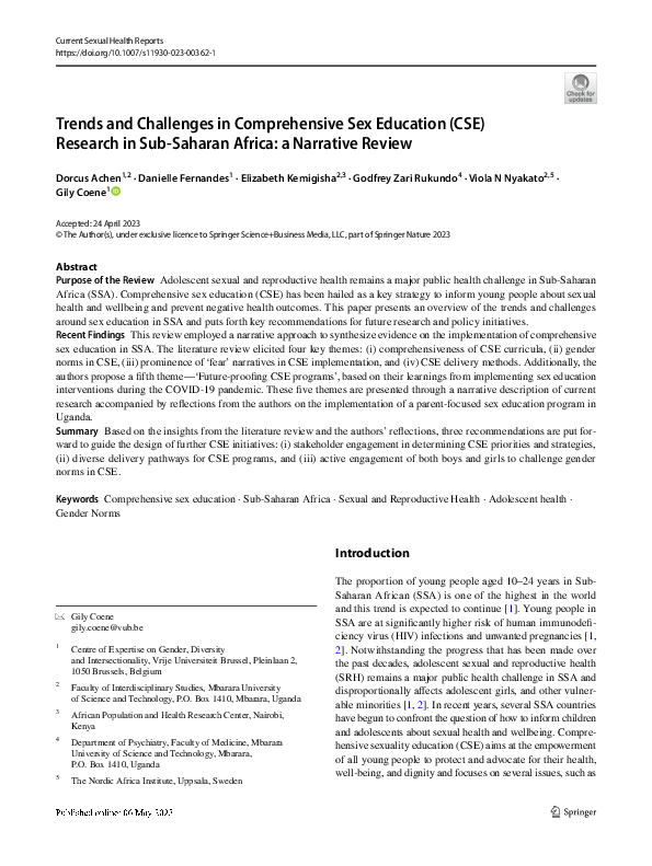 Pdf Trends And Challenges In Comprehensive Sex Education Cse