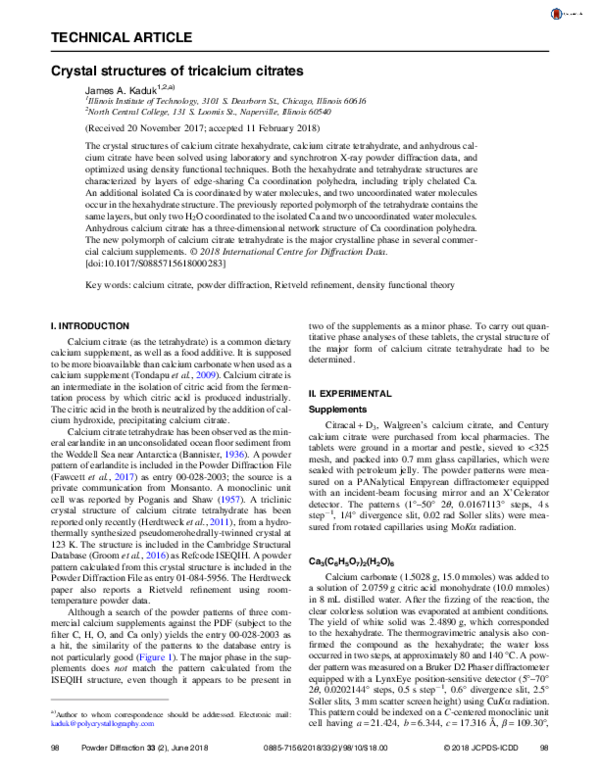 (PDF) Crystal structures of tricalcium citrates