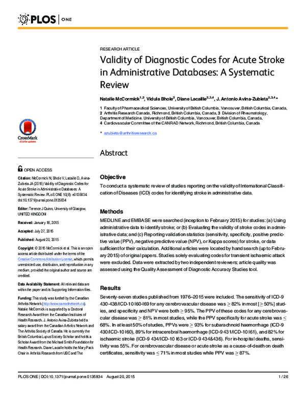 (PDF) Validity of Diagnostic Codes for Acute Stroke in Administrative ...