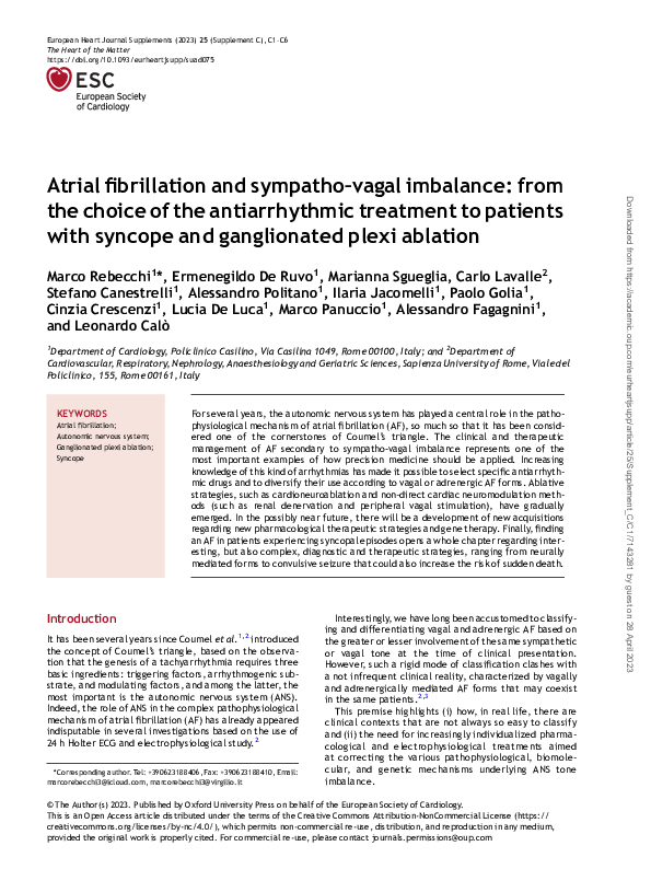(PDF) Atrial fibrillation and sympatho–vagal imbalance: from the choice ...