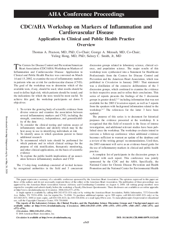 (PDF) CDC/AHA Workshop on Markers of Inflammation and Cardiovascular Disease | Bobby Khan ...