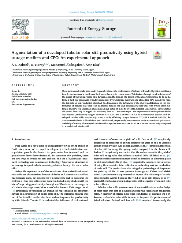 Pdf Augmentation Of A Developed Tubular Solar Still Productivity Using Hybrid Storage Medium