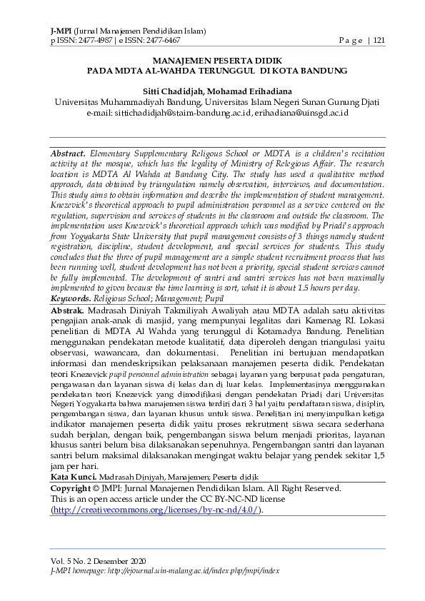 (PDF) Manajemen Peserta Didik di MDTA Al Wahda Terunggul di Kota Bandung