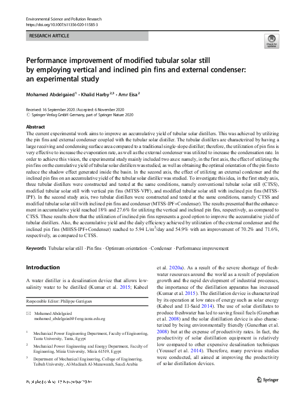 (PDF) Performance improvement of modified tubular solar still by ...