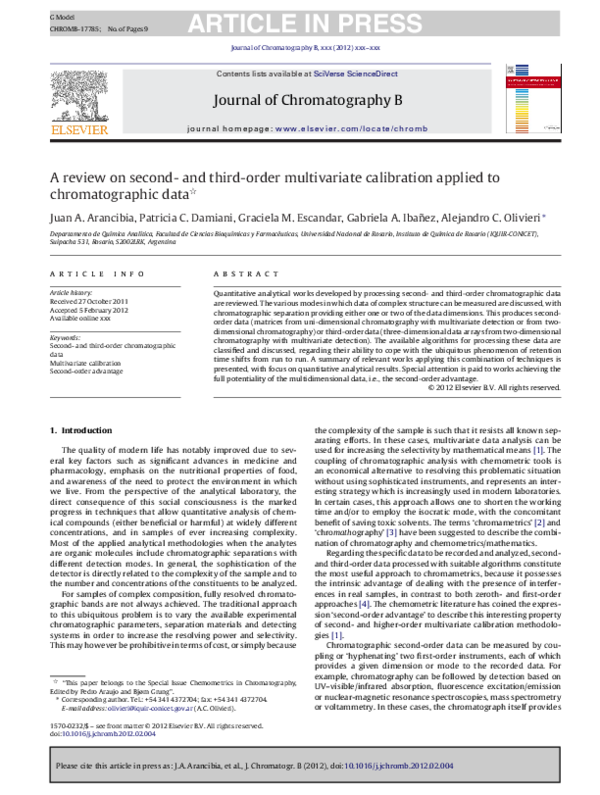 Pdf A Review On Second And Third Order Multivariate Calibration Applied To Chromatographic Data