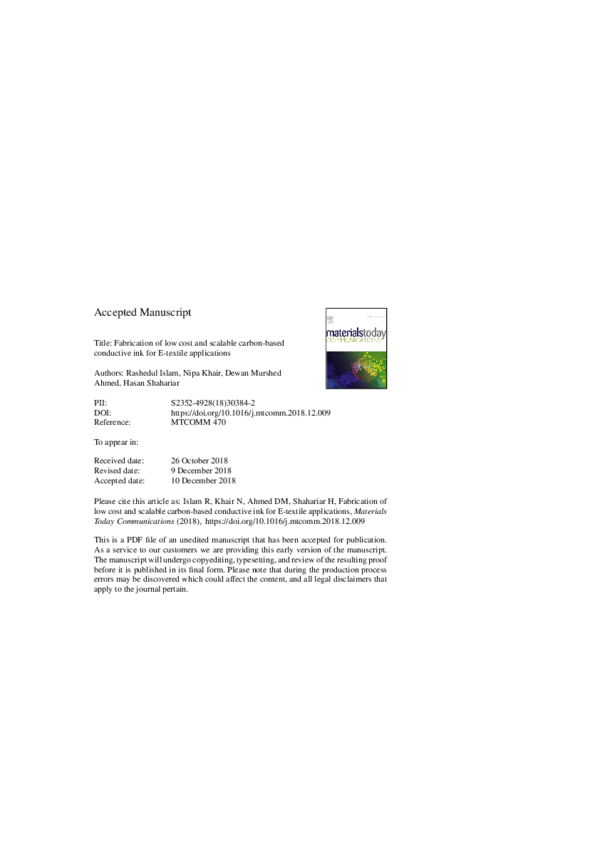 Pdf Fabrication Of Low Cost And Scalable Carbon Based Conductive Ink