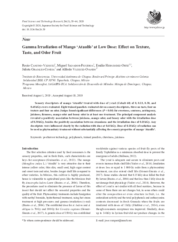 (PDF) Gamma Irradiation of Mango ‘Ataulfo’ at Low Dose: Effect on ...