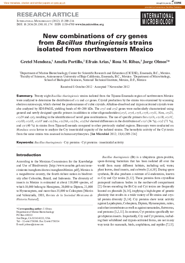 (PDF) New combinations of cry genes from Bacillus thuringiensis strains ...