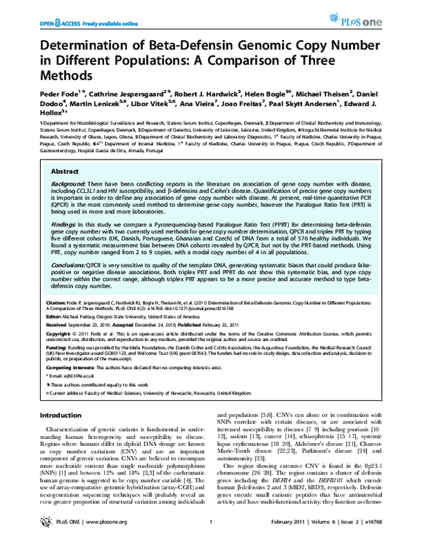 (PDF) Determination of Beta-Defensin Genomic Copy Number in Different Populations: A Comparison ...