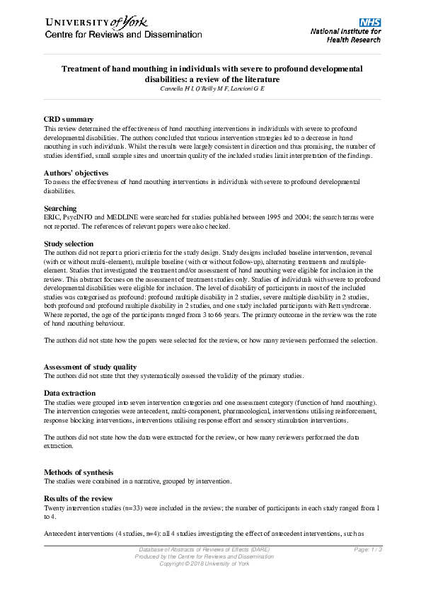 (PDF) Treatment of hand mouthing in individuals with severe to profound ...
